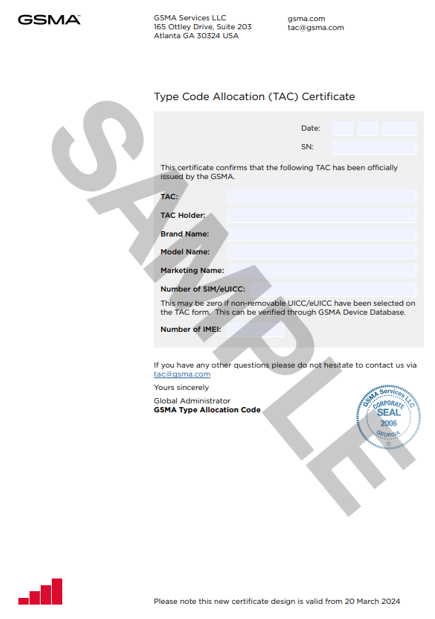 New TAC Allocation certificate launched - Device Services