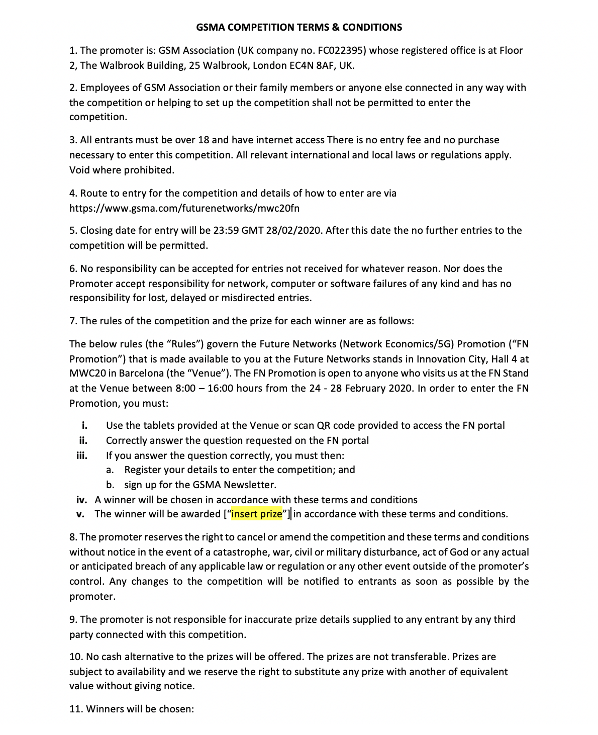 MWC20 Competition T&Cs - Networks MWC20 Competition T&Cs - Networks