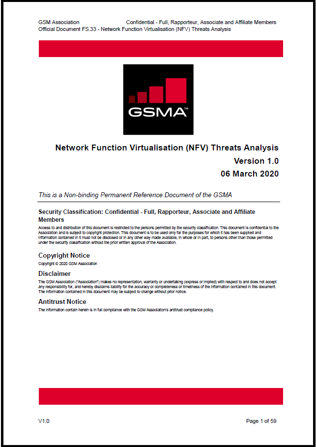 FS.33 Network Function Virtualisation (NFV) Threats Analysis - Security