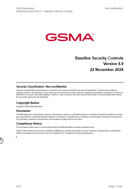 FS.31 GSMA Baseline Security Controls Version 4.0 - Security
