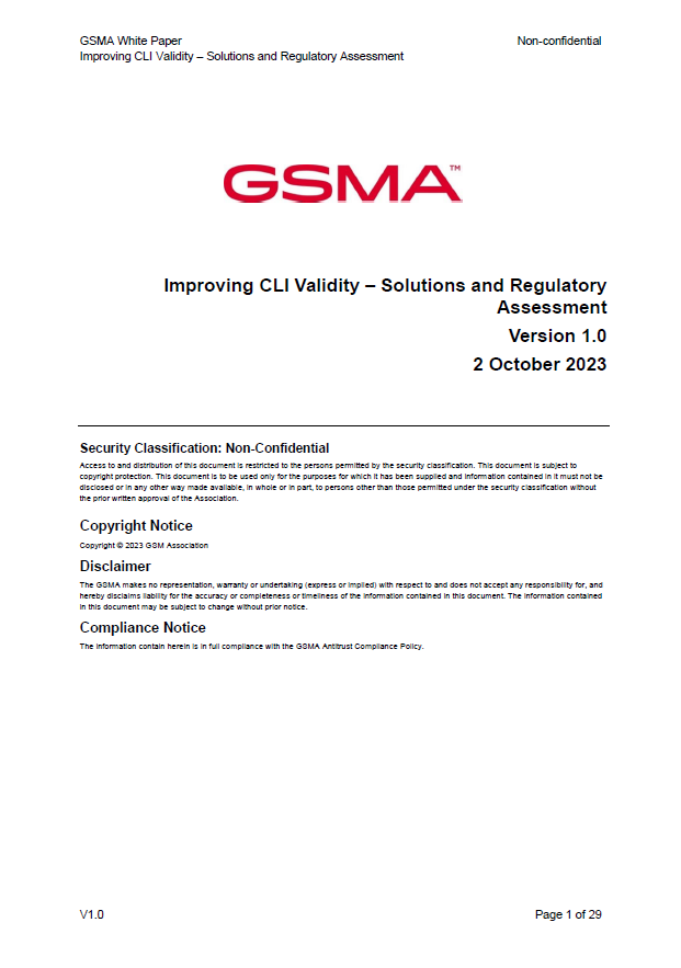 Improving CLI Validity – Solutions and Regulatory Assessment - Security Improving CLI Validity – Solutions and Regulatory Assessment - Security